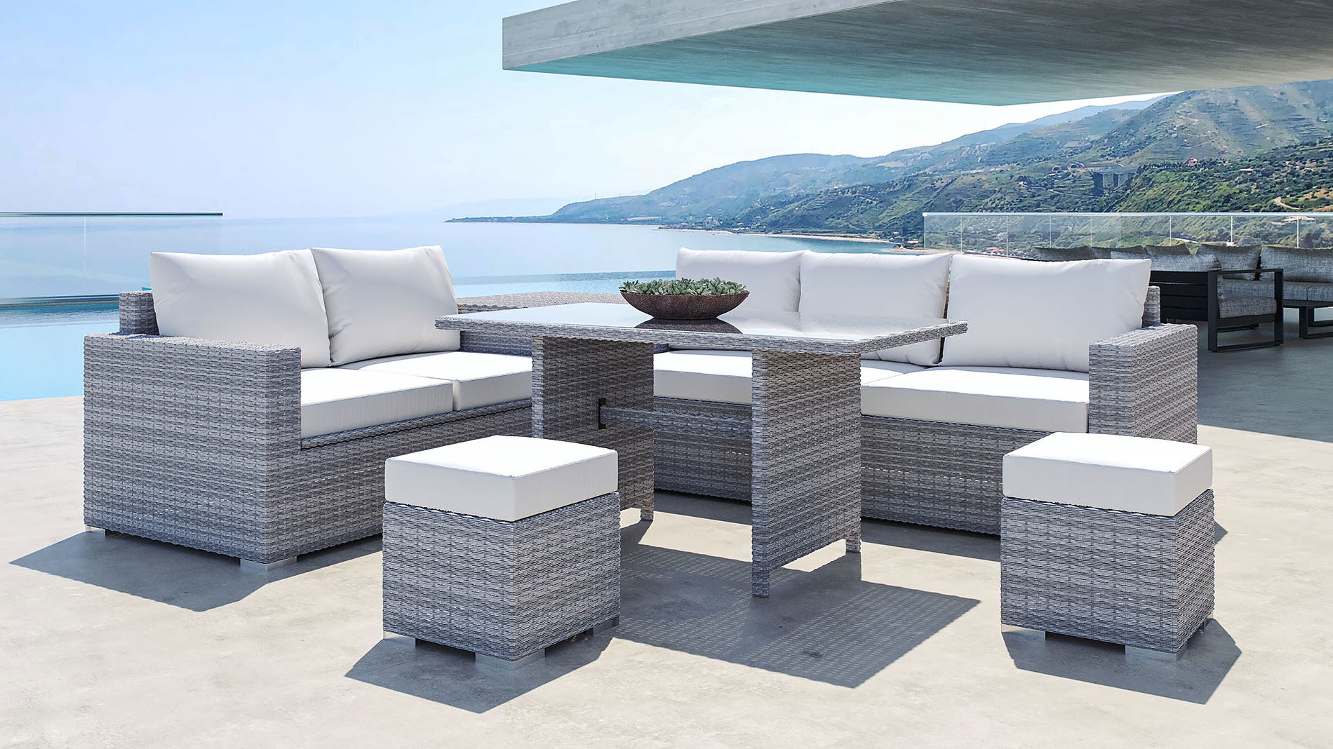 Rohová pohovka - terasový nábytkový set z polyrattanu s úložným prostorem Delilah | artelia